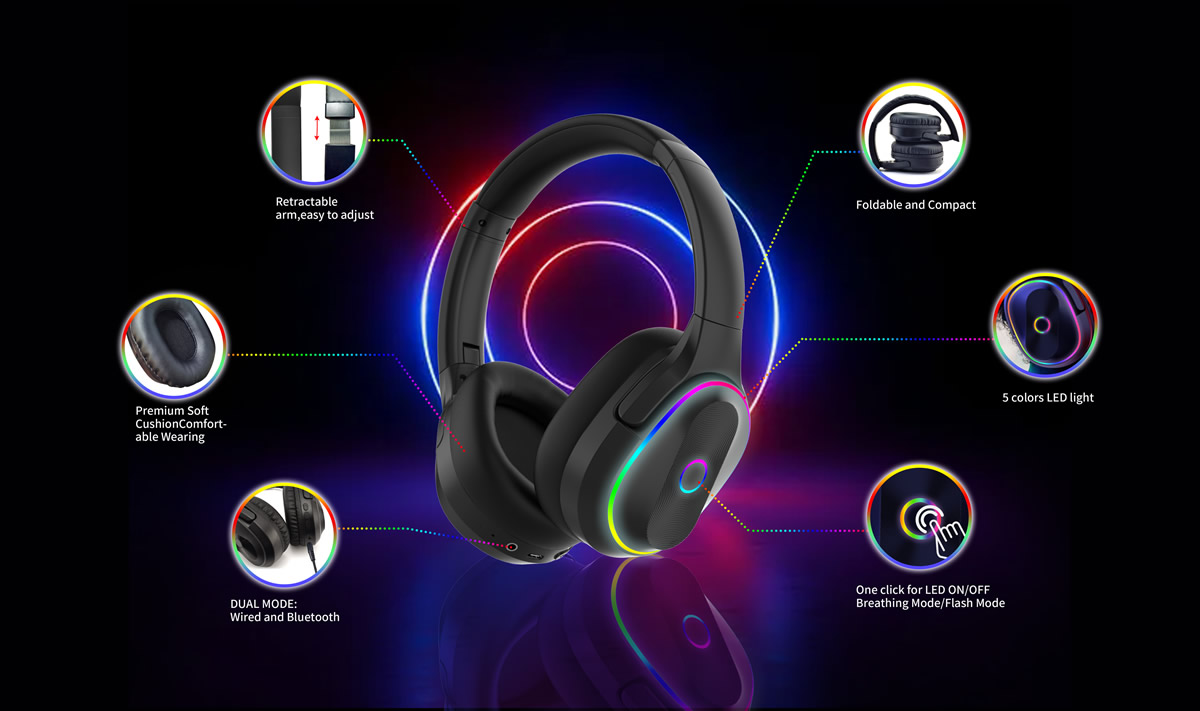 Active Noise Cancelling LED Wireless Headphone (ANC LED Headphone ...